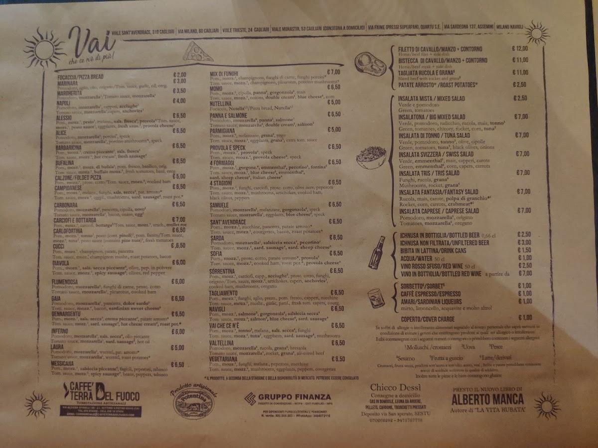 Menu at Vai Che Ce n'é Di Piu restaurant, Cagliari, Viale Sant'Avendrace