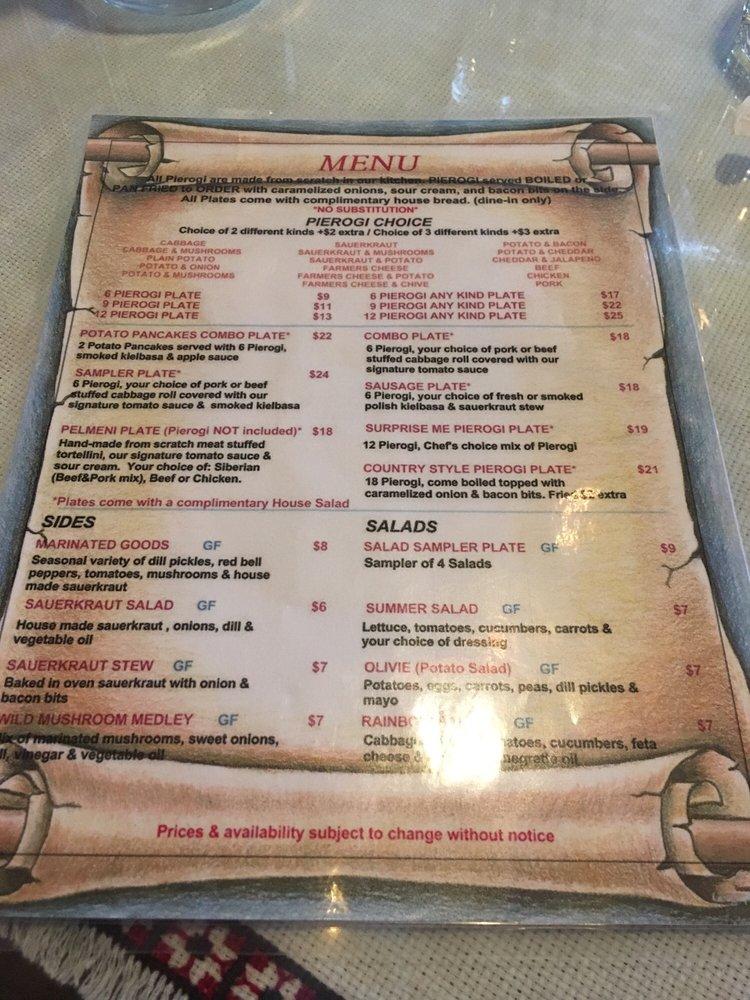 Menu at All Pierogi Kitchen Restaurant & Euro Market, Mesa