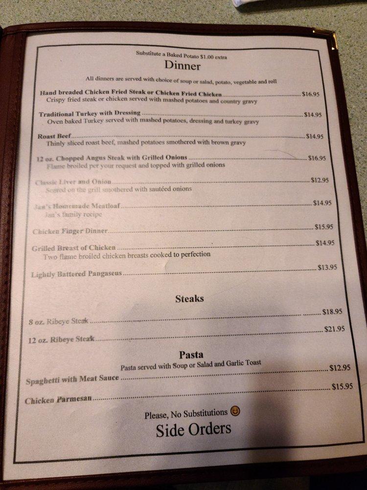 Menu at Jan's Restaurant, Buena Vista