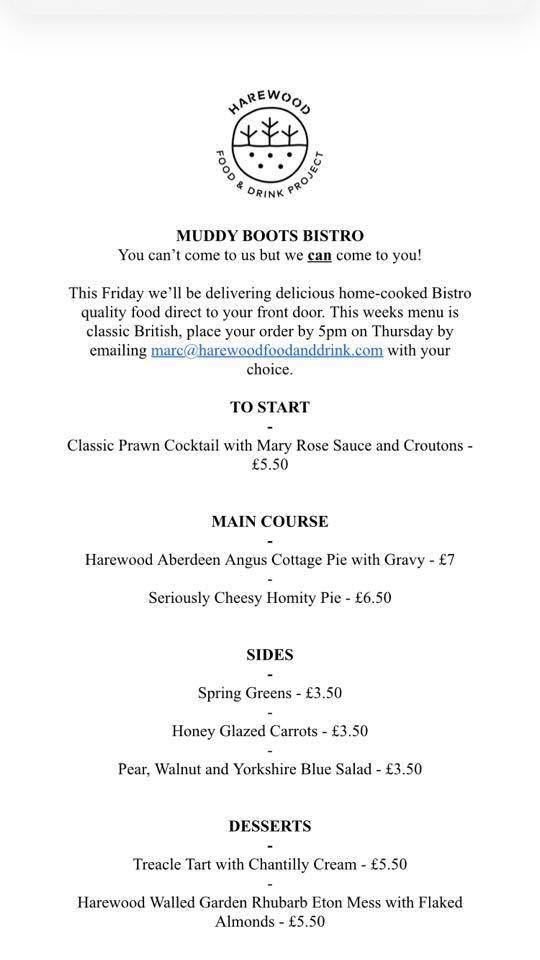 Menu at Muddy Boots Cafe, Leeds