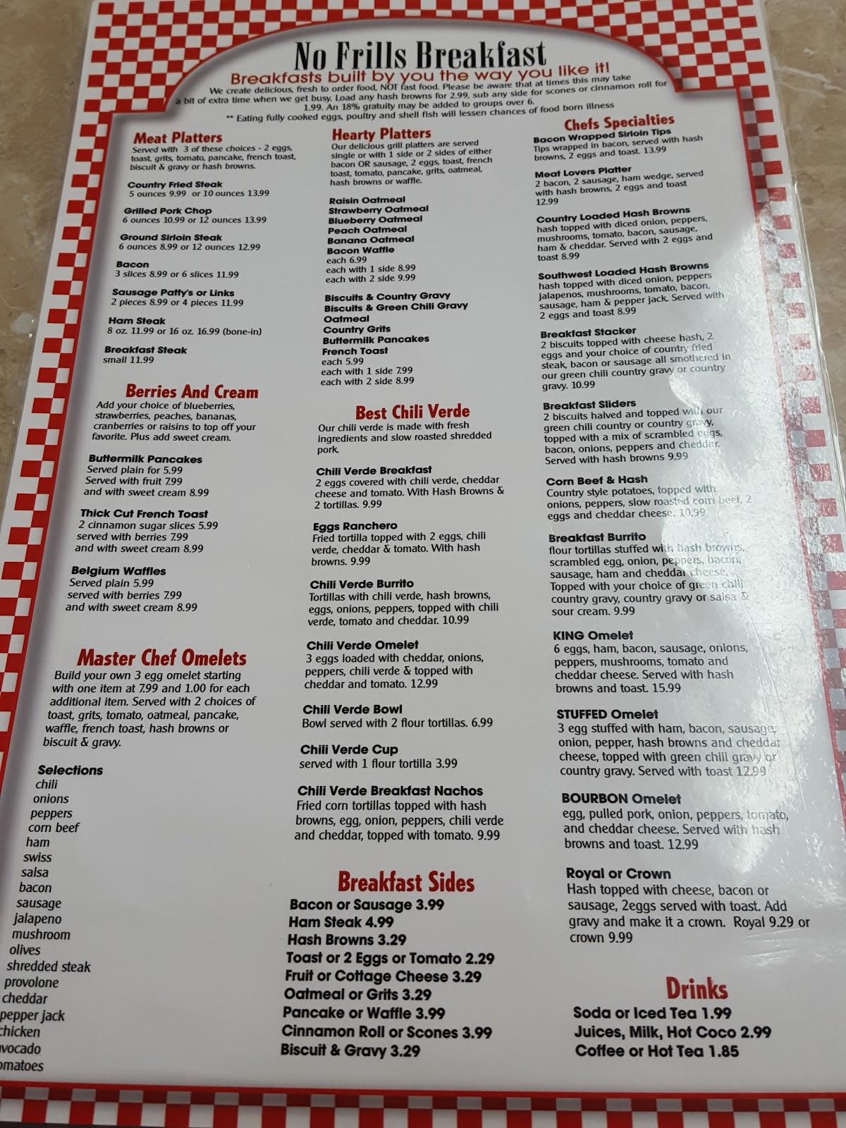 Menu at No Frills Diner On 25th restaurant, Ogden, 195 25th St Suite 100
