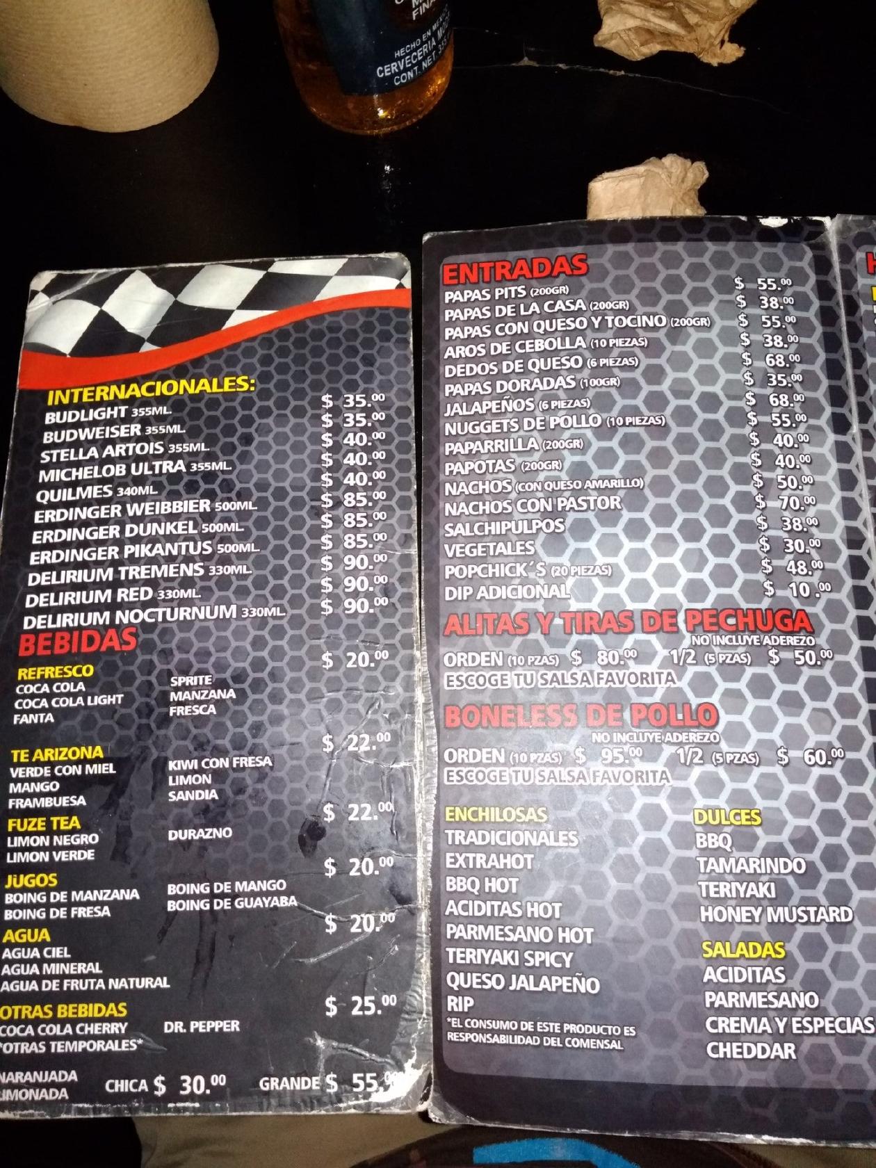 Menu at Pit's Burger 2, Guadalajara