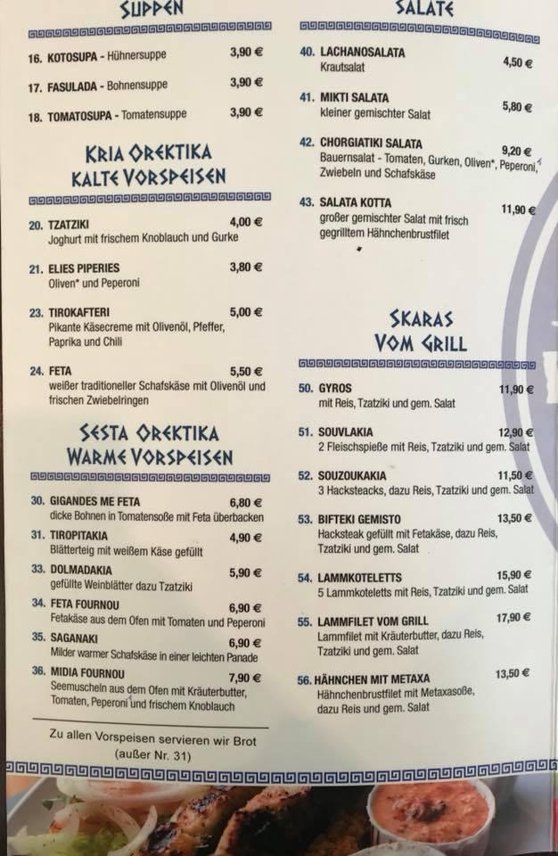 Speisekarte von Taverna Rhodos restaurant, Scharbeutz