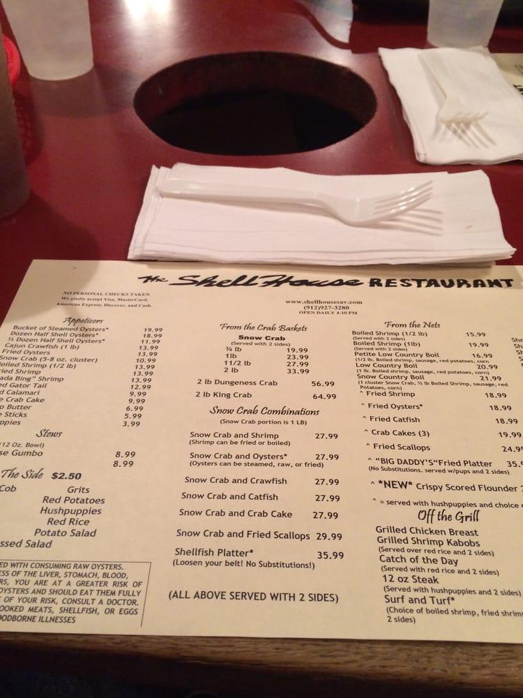 Menu at The ShellHouse Seafood Restaurant, Savannah
