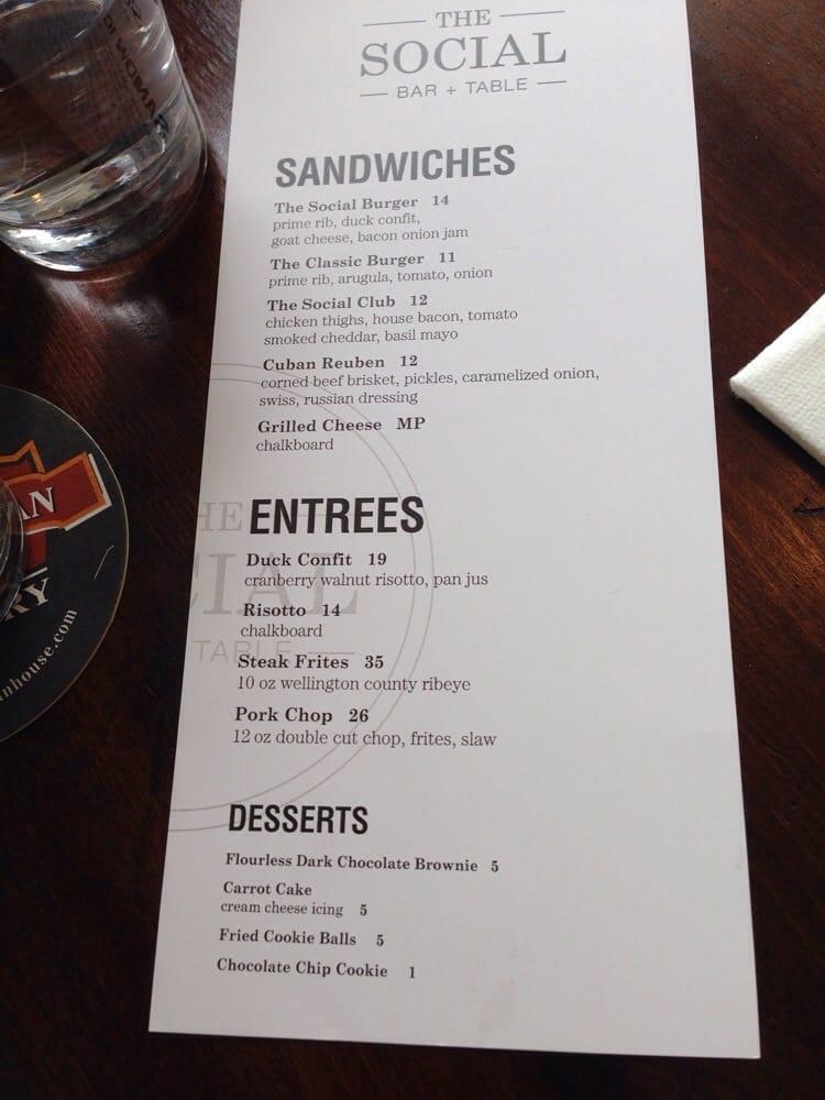 Menu at The Social Bar + Table, Port Hope