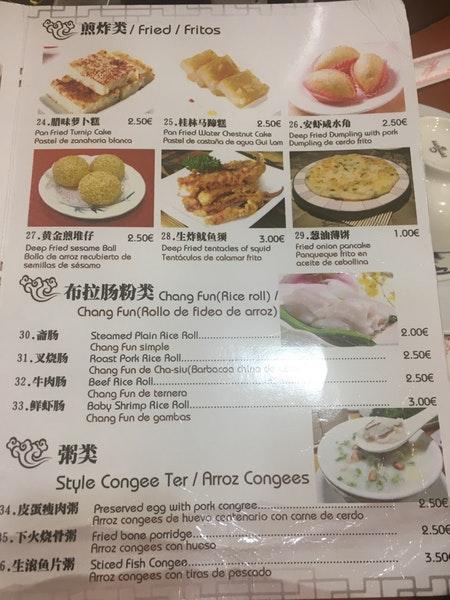 Menu at Restaurante chino Yue Lai, Barcelona