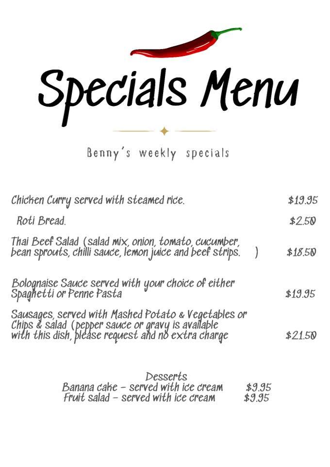 Menu at Anna's Restaurant, Tennant Creek