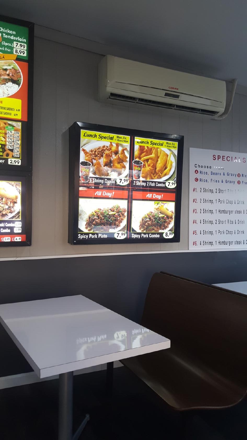 Menu at Johnny's Shrimp Boat restaurant, Whittier