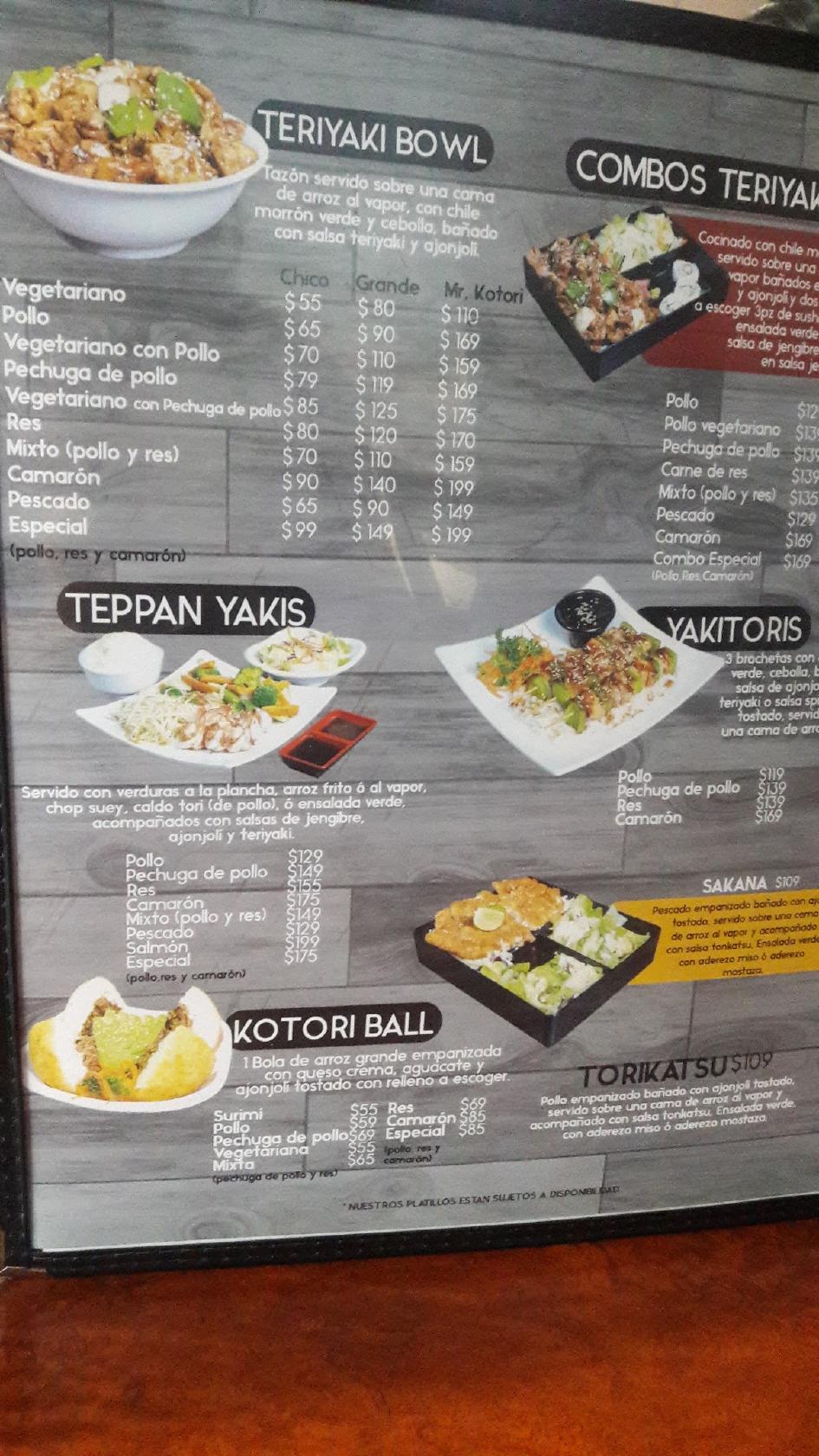 Menu at Kotori - Plaza San Pedro restaurant, Mexicali