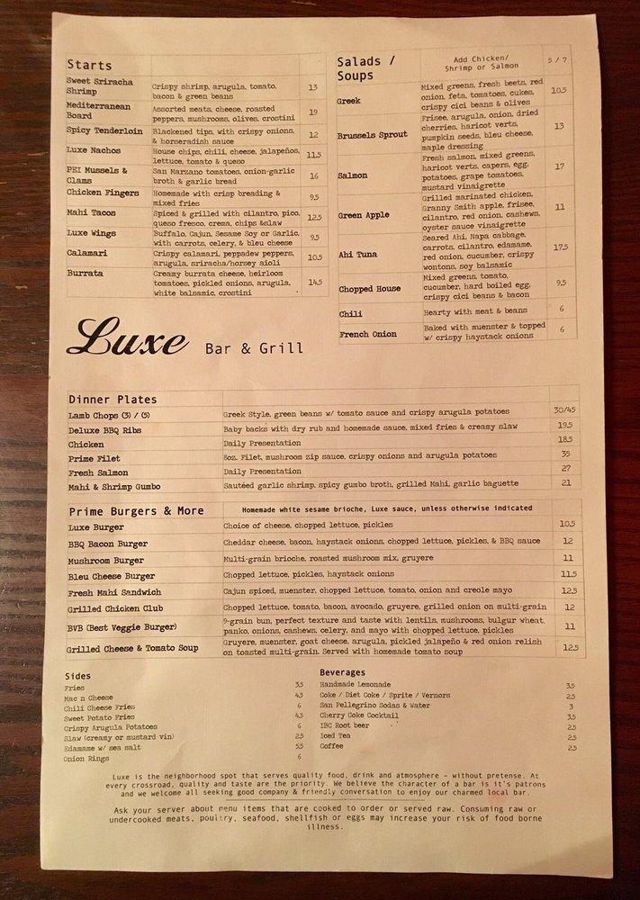 Menu at Luxe Bar & Grill, Grosse Pointe Farms, 115 Kercheval Ave