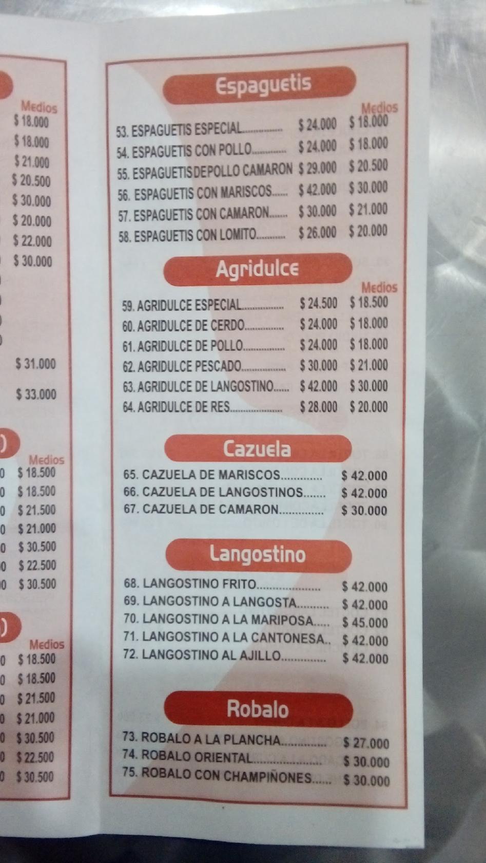 Menu at Restaurante Casa China, Valledupar