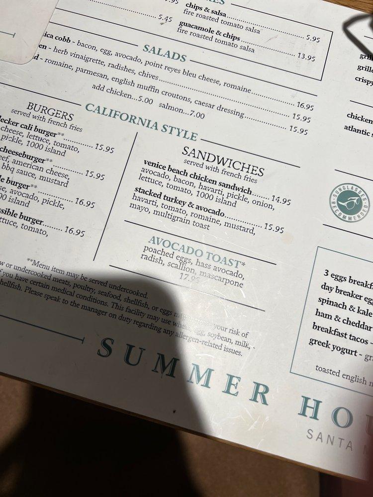 Menu at Summer House pub & bar, Charlotte