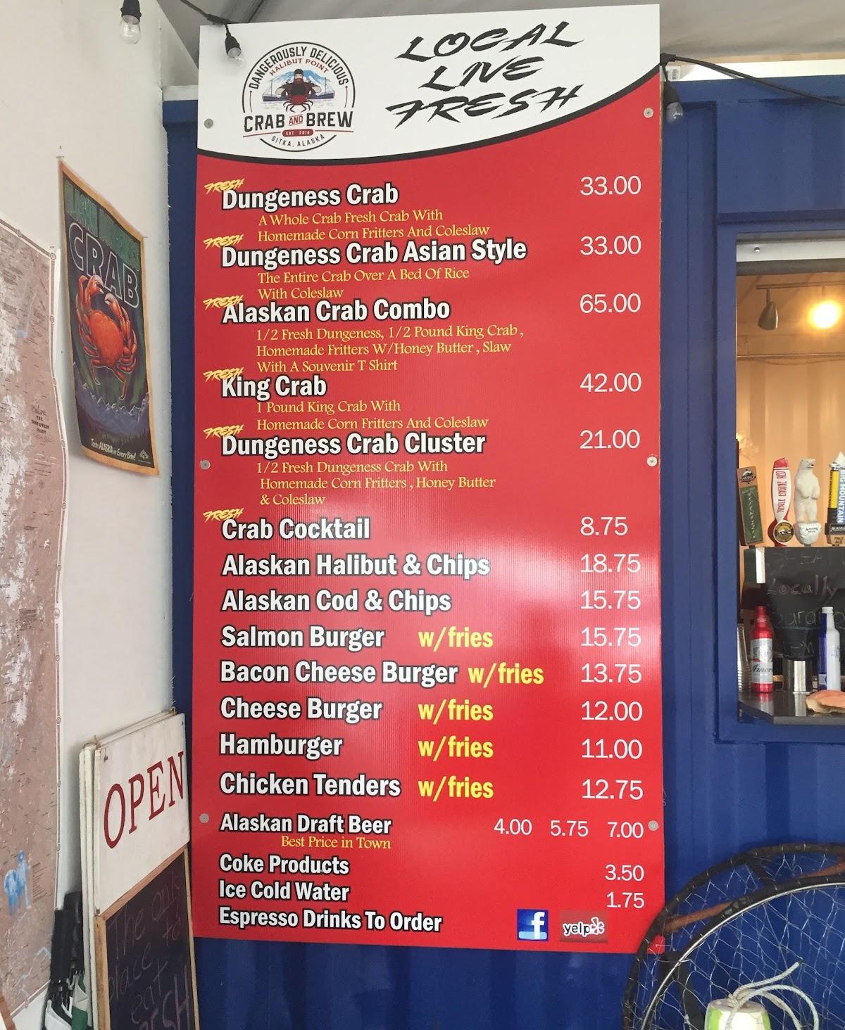 Menu at Halibut Point Crab and Chowder restaurant, Sitka