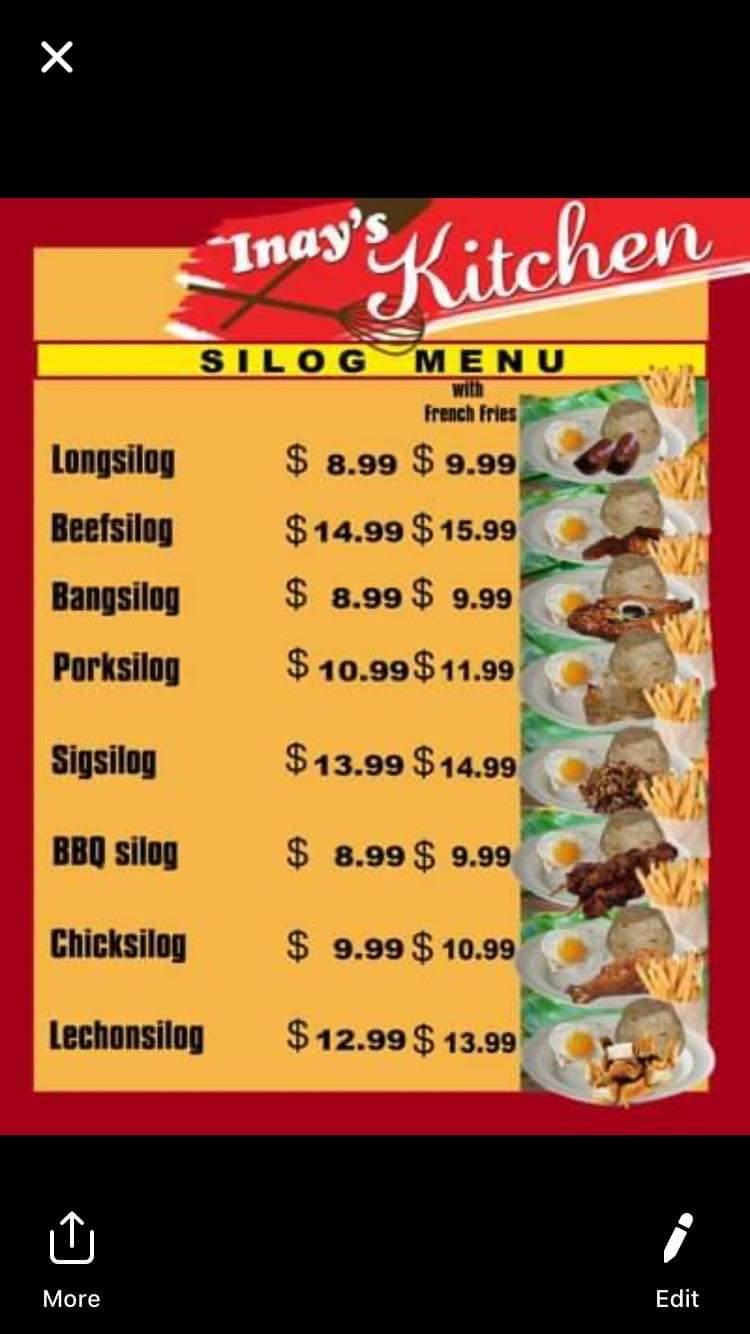 Menu at Inay’s Kitchen restaurant, Ocoee
