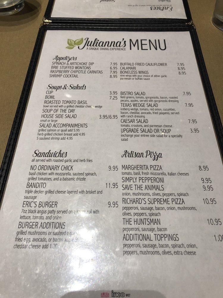 Menu at Julianna's Restaurant, USA, Co Rd 4516