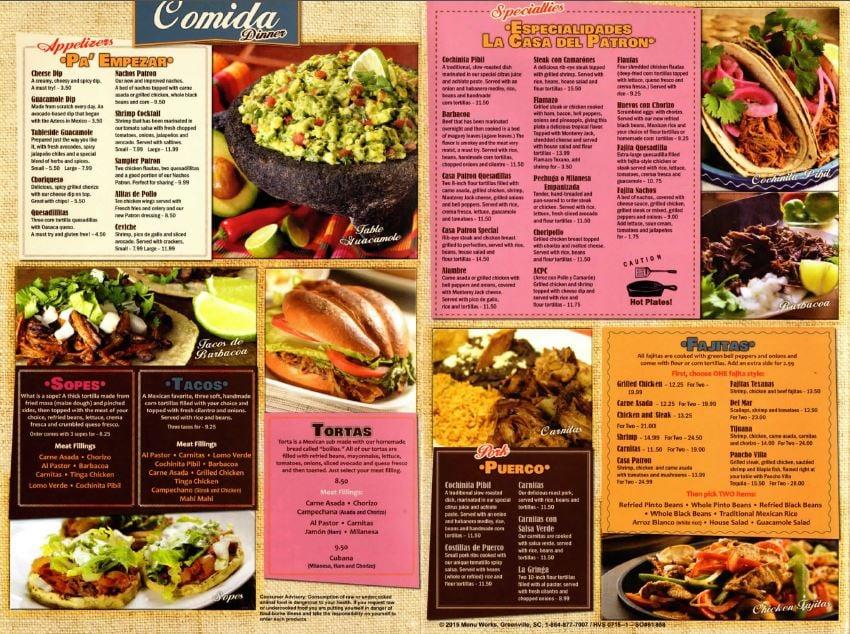 Carta del restaurante La Casa Del Patron, Havelock