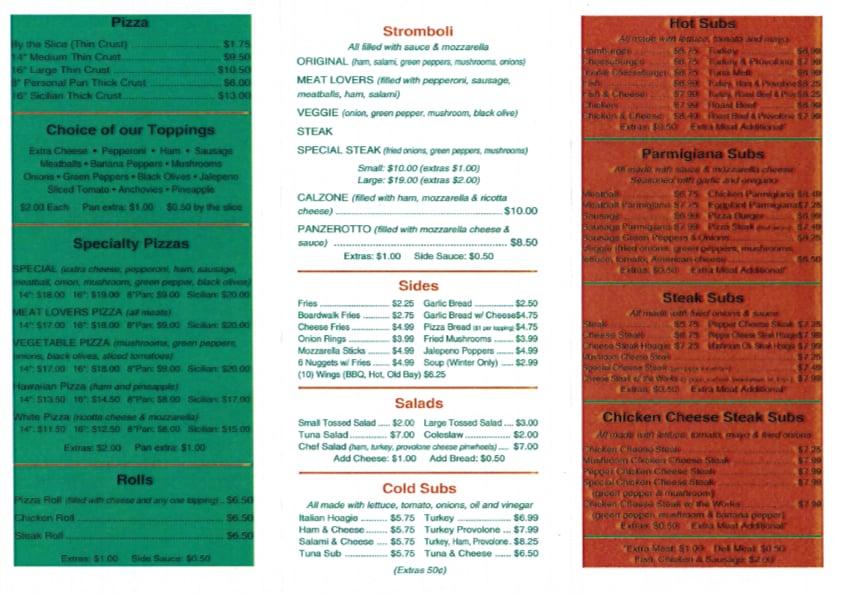 Menu at Original Pizza pizzeria, Union Bridge