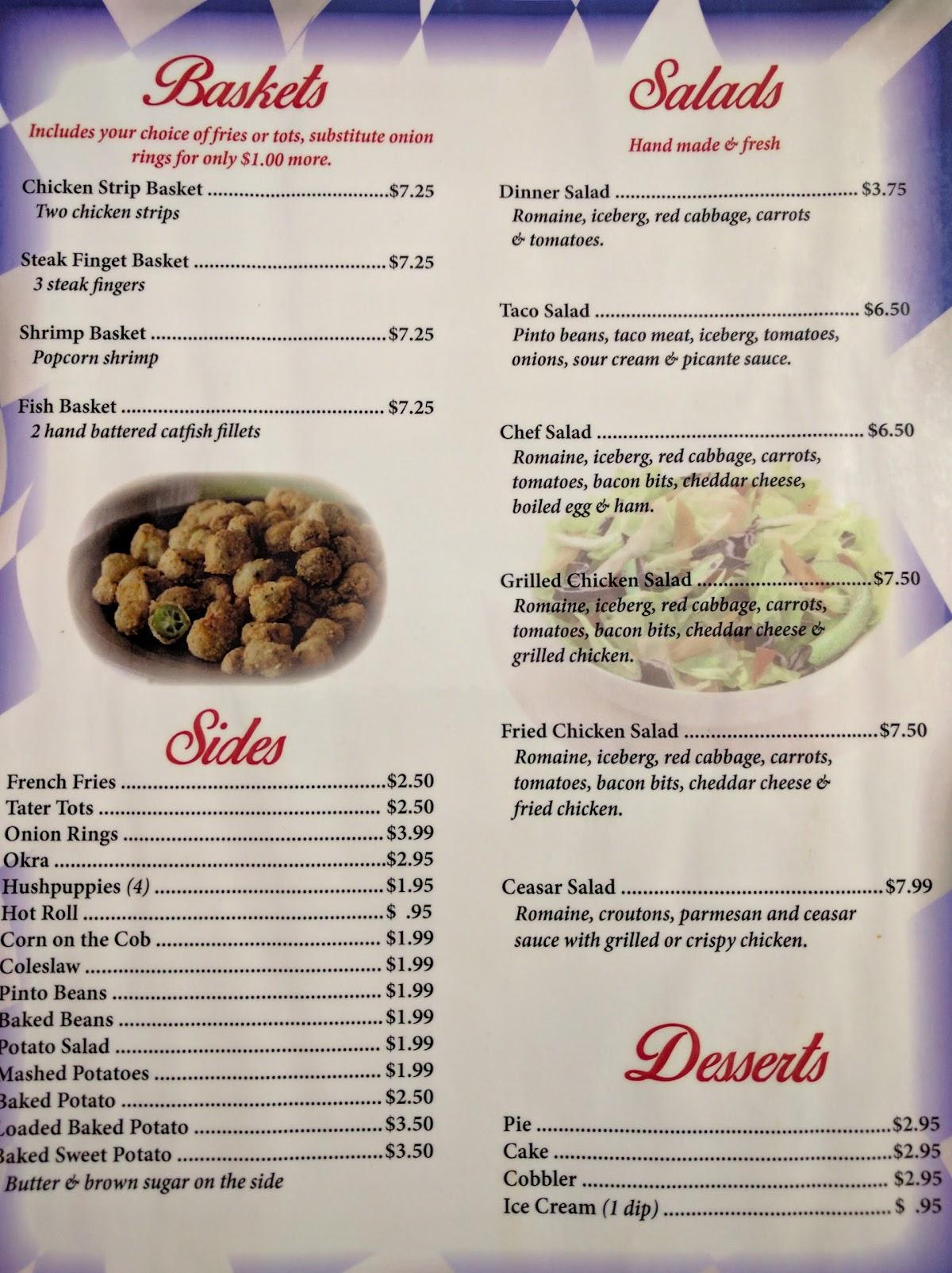 Menu at Shady Oaks Restaurant, Broken Bow