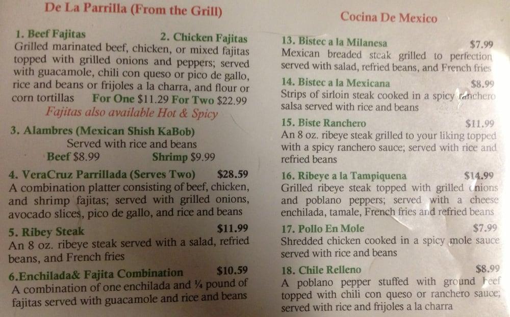 Menu at VeraCruz Restaurant, Victoria