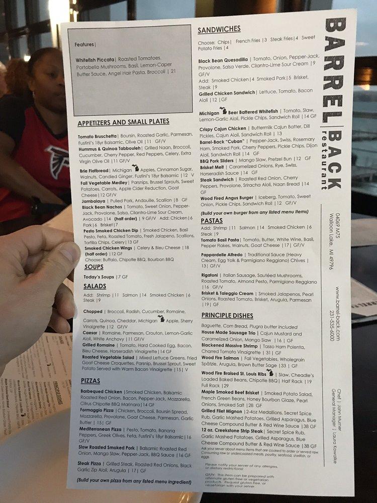 Menu at Barrel Back Restaurant, Walloon Lake