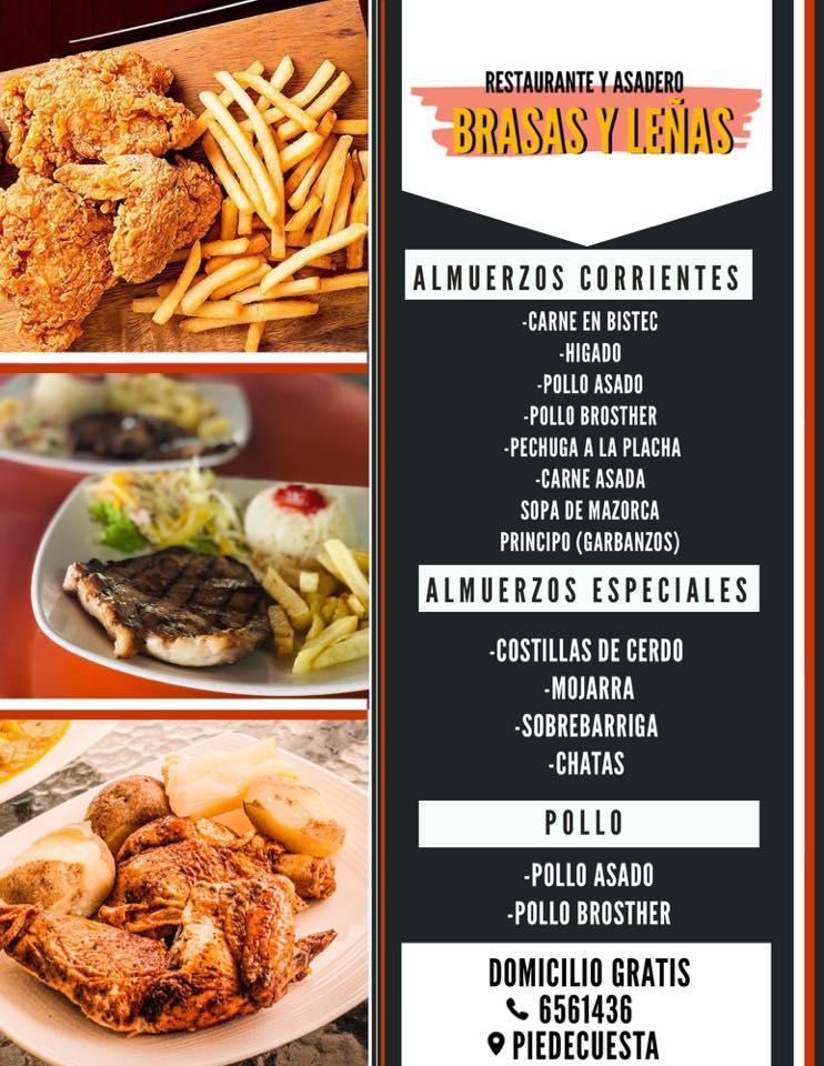 Menu at Brasas y Leñas restaurant, Piedecuesta
