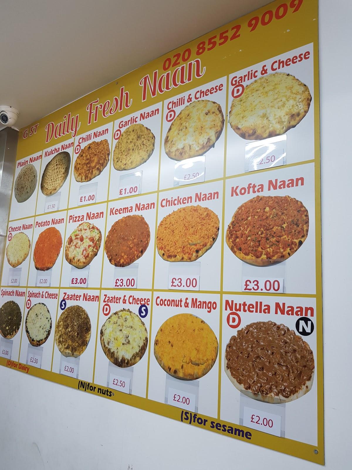 Menu at Daily Fresh Naan restaurant, London, 326 Green St