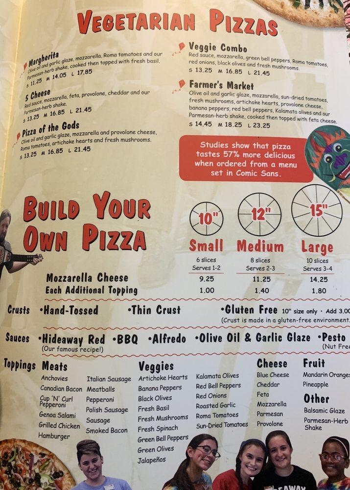 Menu at Hideaway Pizza pizzeria, Broken Arrow, N 9th St
