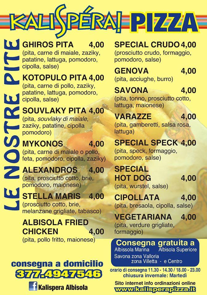 Menu au Kalispera Albisola restaurant, Albisola Superiore
