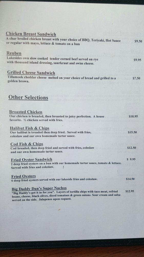 Menu at Lakeside Hideaway restaurant, Rockaway Beach