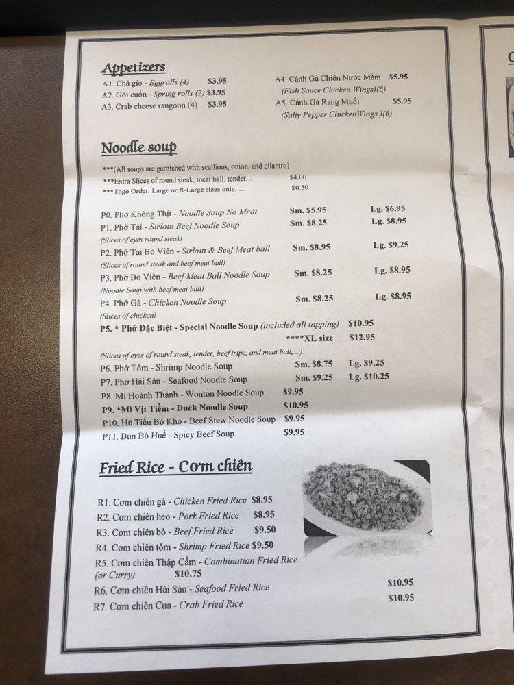 Menu at Pho Ong 8 restaurant, Wichita, E Harry St