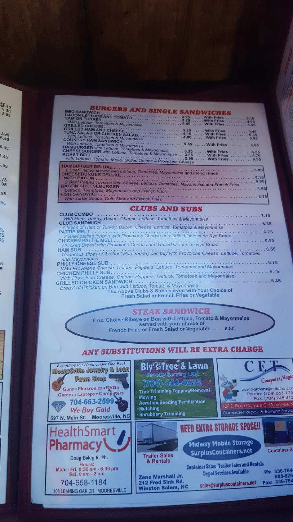 Menu at Trackside Restaurant, Mooresville