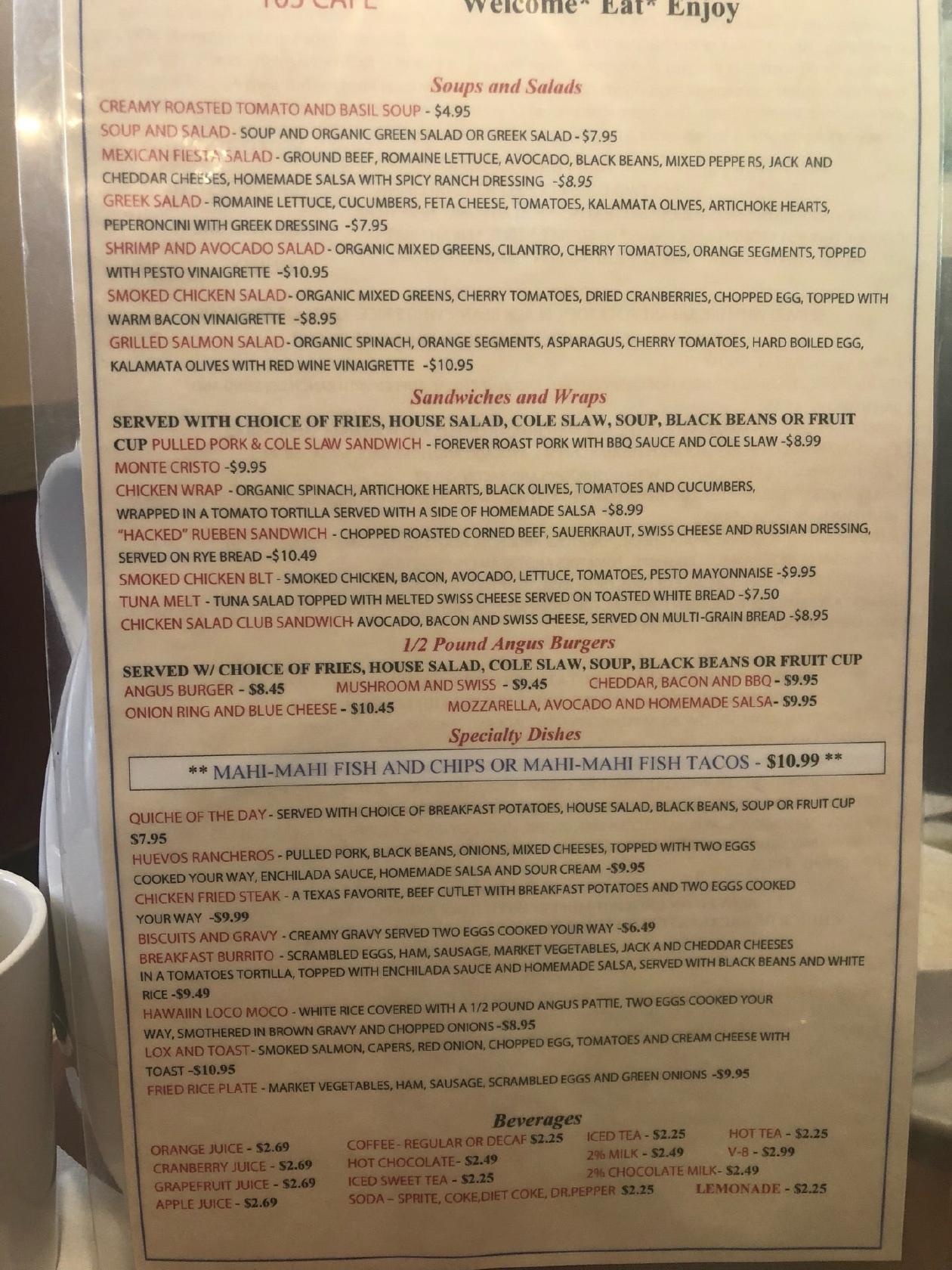 Menu at 105 Cafe, Conroe