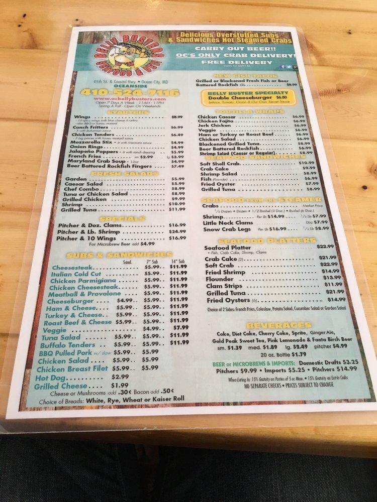 Carta del restaurante Belly Busters, Ocean City