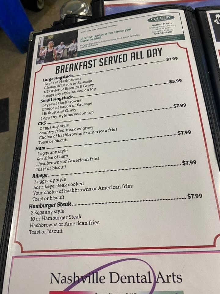 Menu at Bonnie Cafe, Nashville