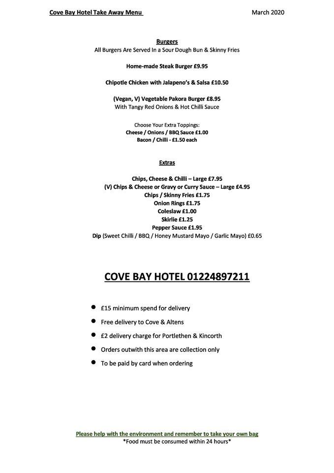 Menu at Cove Bay Restaurant, Aberdeen