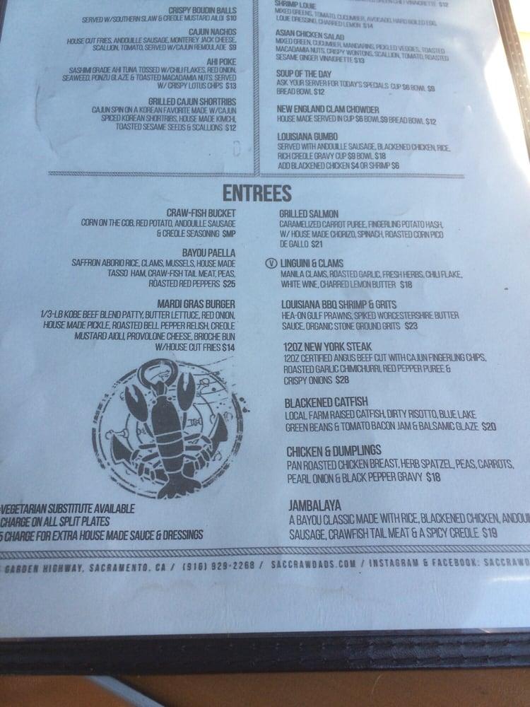 Menu at Crawdads on the River pub & bar, Sacramento