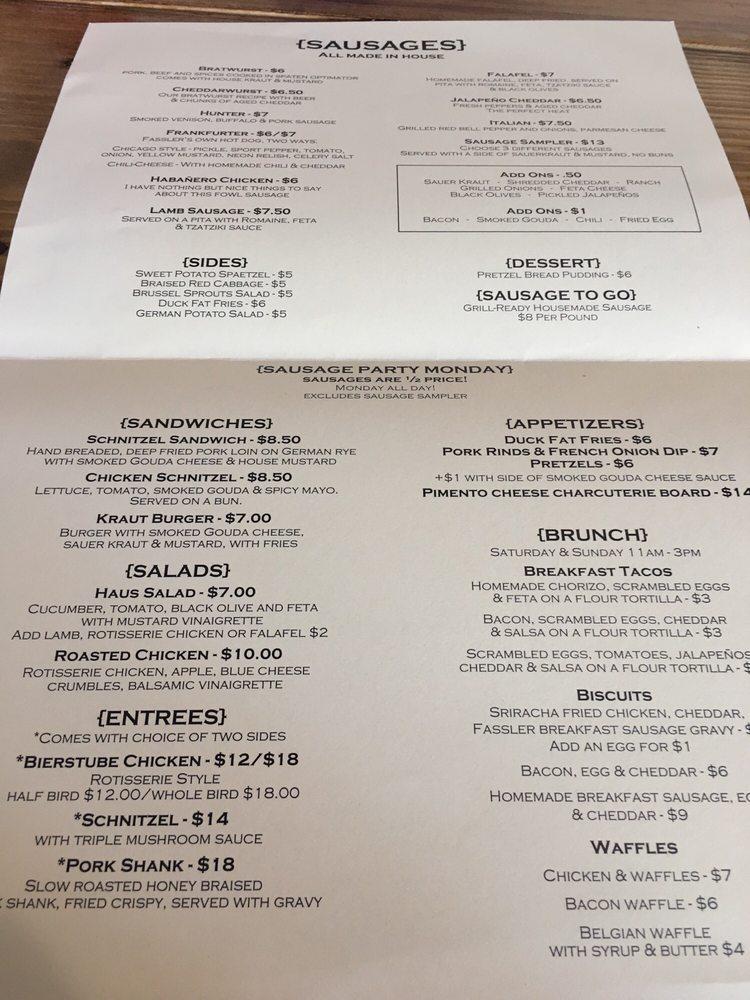 Menu at Fassler Hall pub & bar, Little Rock