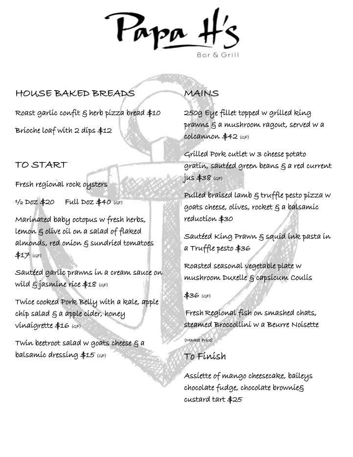 Menu at Papa H’s Bar & Grill, Sapphire Beach