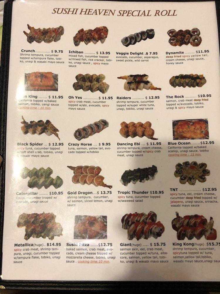 Menu at Sushi Heaven restaurant, Saratoga