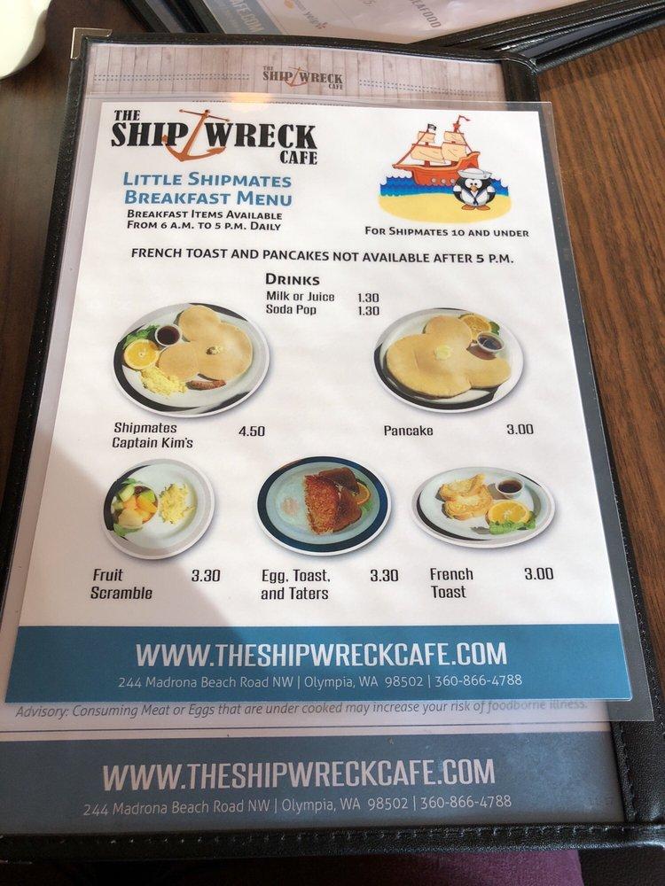 Menu at Shipwreck Cafe, Olympia