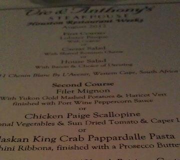 Menu at Vic & Anthony's Steakhouse, Houston