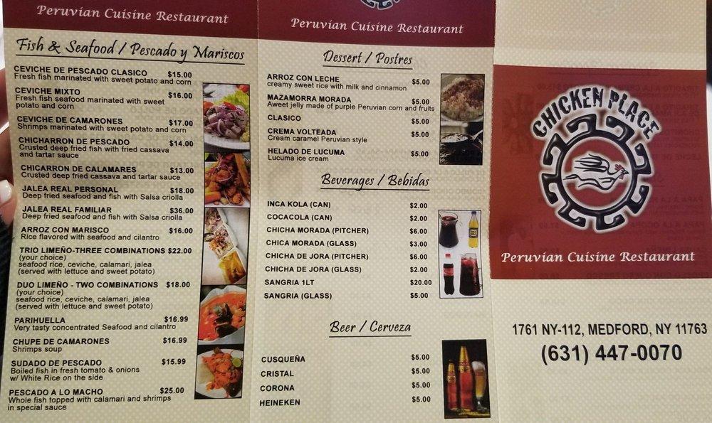 Menu at Chicken Place restaurant, Medford, NY-112