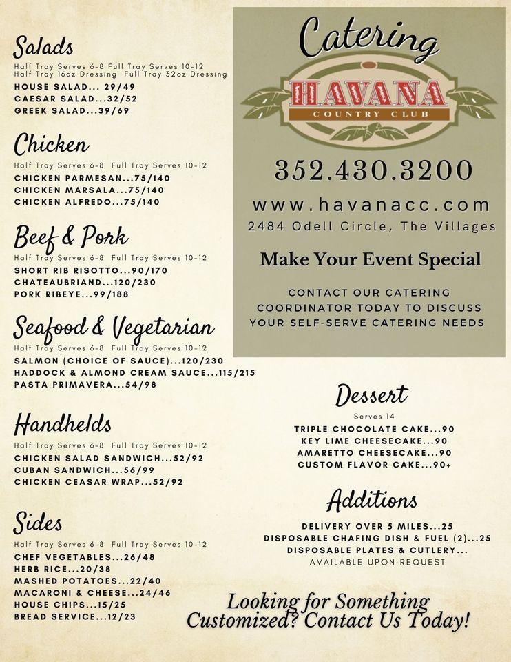Menu at Havana Country Club Restaurant, The Villages