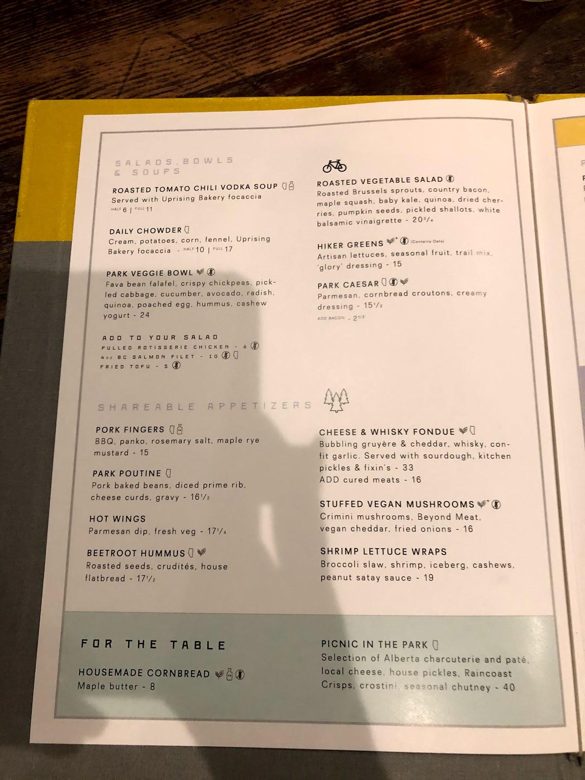 Menu at Park Distillery Restaurant + Bar, Banff