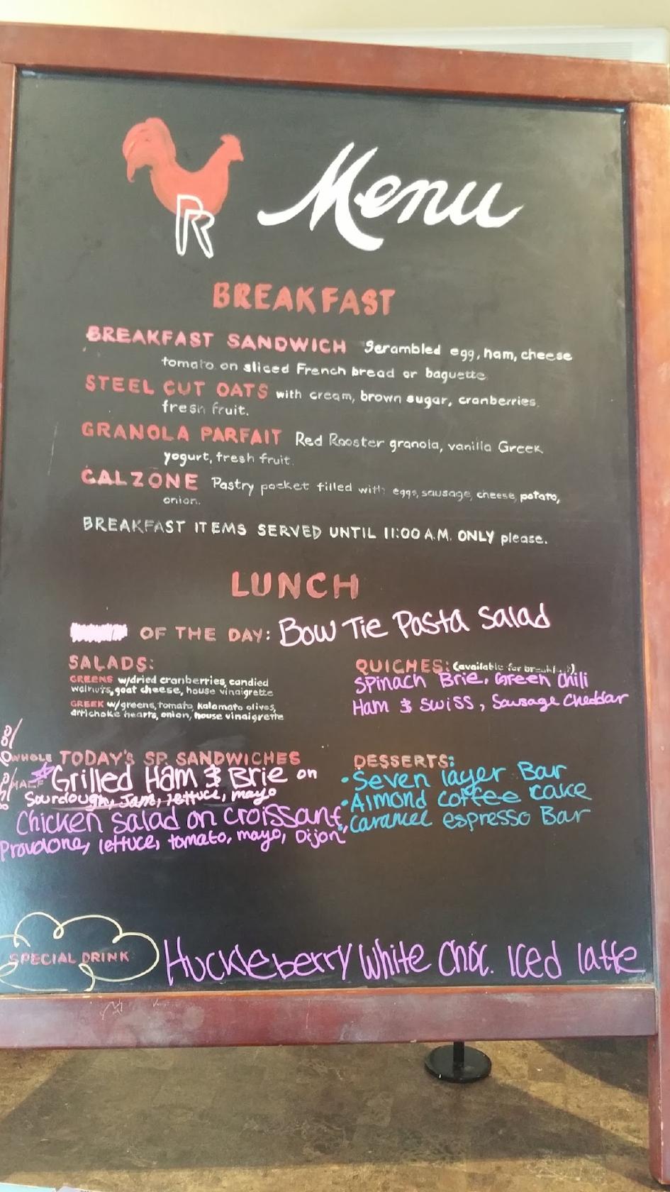 Menu at Red Rooster Artisan Bakery, Hamilton