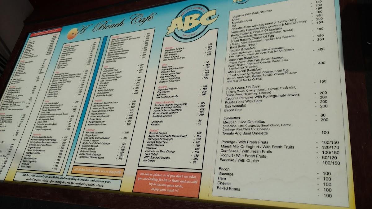 Menu at ABC. Cafe & Restaurant, Kovalam