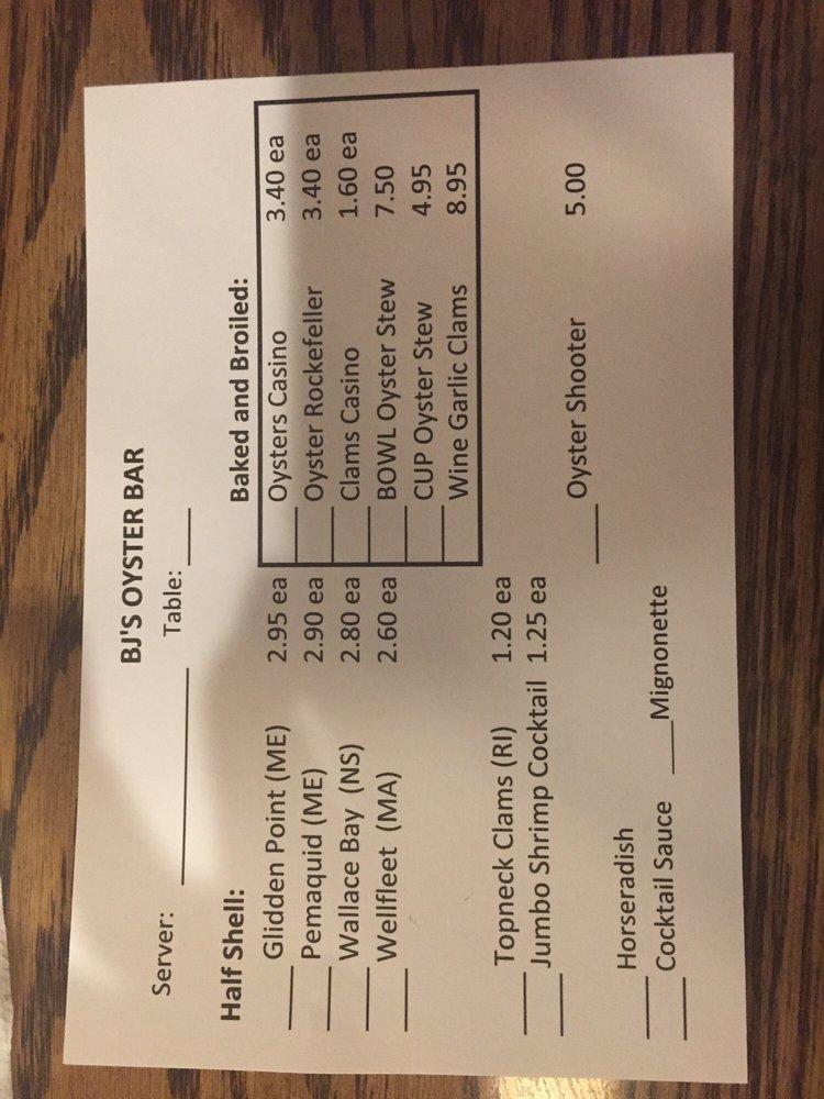 Menu at BJ’s pub & bar, Selinsgrove