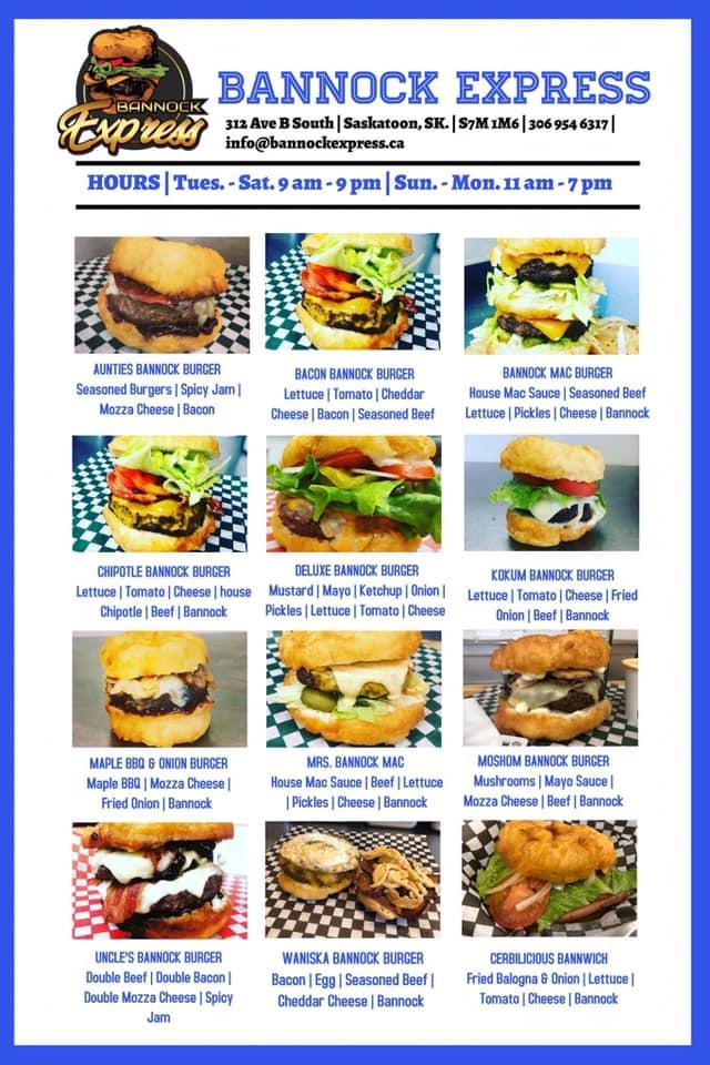 Menu at Bannock Express restaurant, Saskatoon