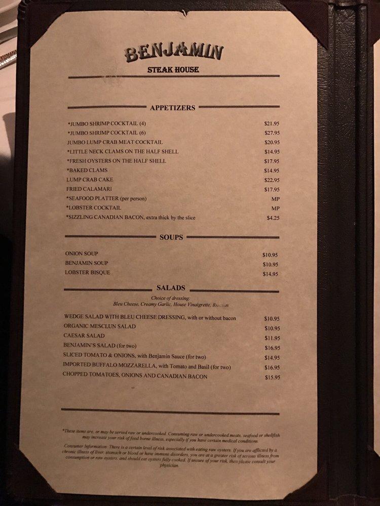 Menu at Benjamin Steakhouse, White Plains