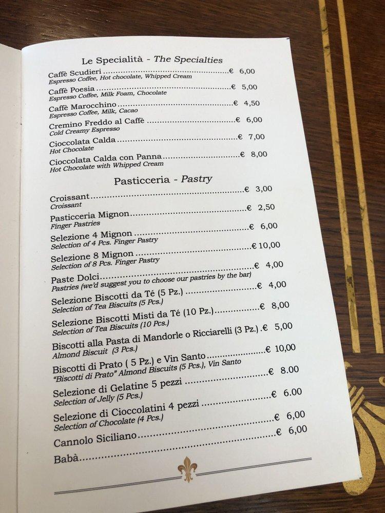 Menu at Caffè Scudieri Firenze cafeteria, Florence